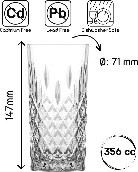 Set van 6 Luxe Waterglazen - 360ml - Loodvrij Kristal - Cocktail- en Longdrinkglazen | bol