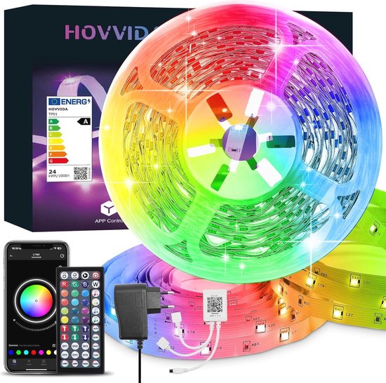 15 Meter RGB LED Strip met 24 LED's per Meter - Muzieksynchronisatie ...