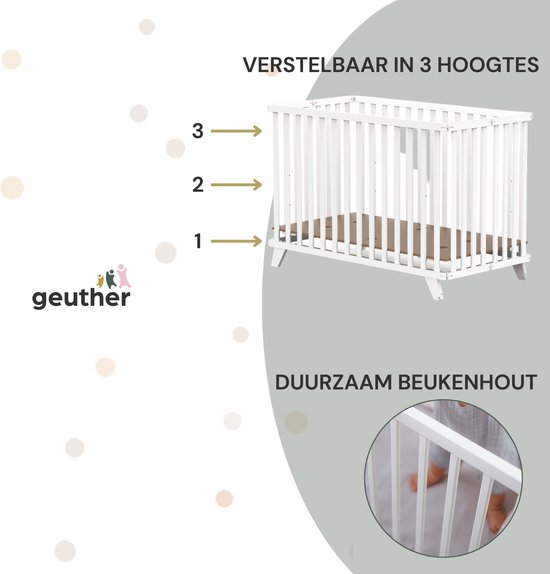 Geuther Ledikant Mayla, Opvouwbaar Kinderbedje - Baby bed - Kinderbox ...