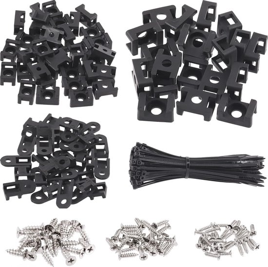 360 stuks zwarte kabelbinderbasis en kabelbinders set met schroeven – 3 ...