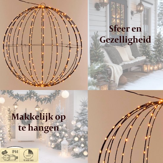 Kerstverlichting Lichtbol - Metaal -400 LED's -Timer- Extra Warm Wit ...