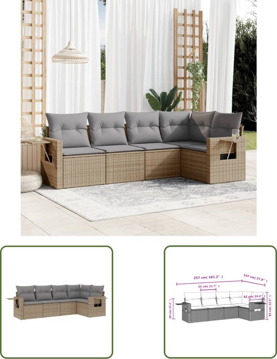 vidaXL Loungebank - Tuin Lounge Set - 5-delige Loungeset met kussens ...