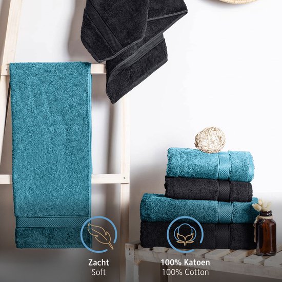 Komfortec Handdoekenset 4x Handdoek 50x100 cm - 100% Katoen - Schwarz ...