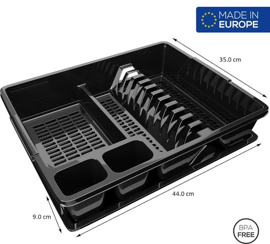Afdruiprek zwart - Met lekbak en kliksysteem - 44 x 35 x 9 CM | bol