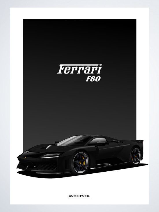 Ferrari F80 Zwart op Poster - 50 x 70cm - Auto Poster Kinderkamer ...