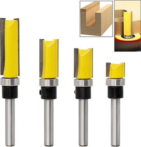 4 stuks -Flush Pattern Frees Set -Geel graveermachine mes -1/4 inch ...