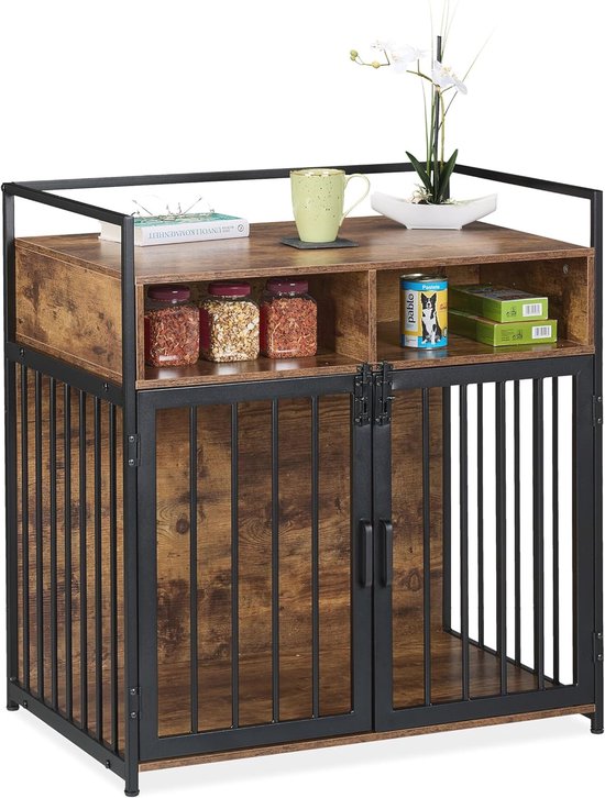 Hondenbench voor binnen - 85x80x54 cm - Stevig hondenhok met 2 deuren ...