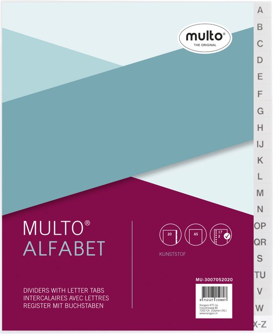 Multo tabbladen - A5 - letters A-Z - 17-gaats - materiaal PP 120 micron ...