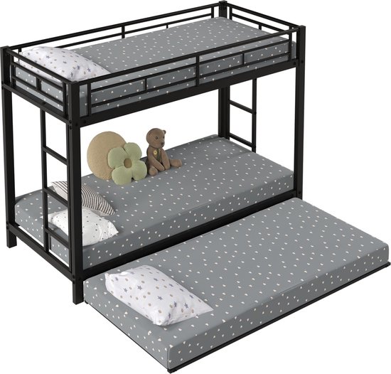 Merax Stapelbed 90x200 cm met Uittrekbed – Kinderbed – Stalen Bedframe ...