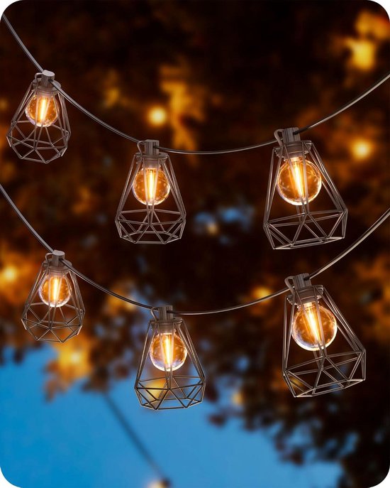 LED-lichtketting met ruitvormige lampenkap G40 - 22 lampen IP44 - 1524 ...