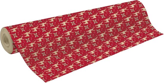 Rol Gerecycled Kraftpapier 50mx70cm 70g Kerstmotief Rode Rendieren ...
