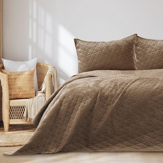 Velvet sprei cappuccino 240x260 cm - Unieke geometrische design | bol