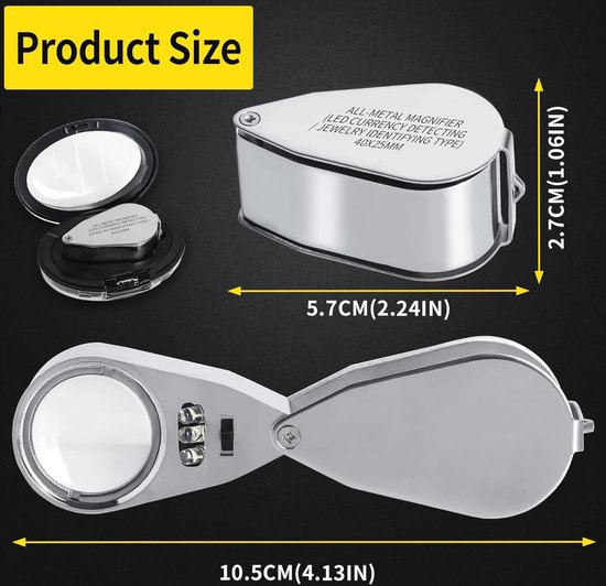 40X Pocket Vergrootglas met LED Verlichting - Draagbaar Handheld ...