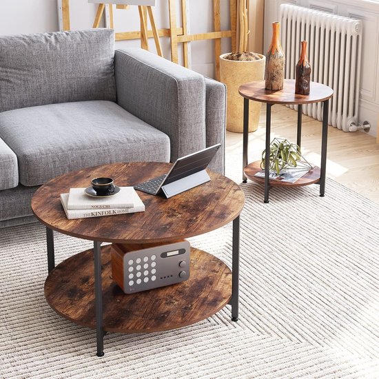 Set van 2 ronde salontafels met opslag – Industrieel ontwerp voor ...