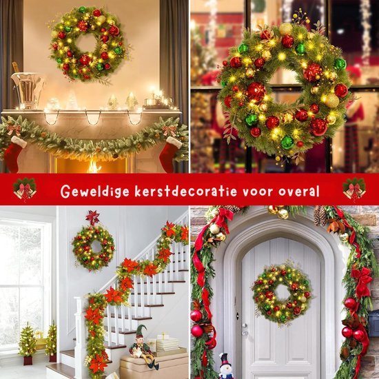 40cm/16 inch Kerstkrans met Lichten Xmas Krans Licht Batterij ...