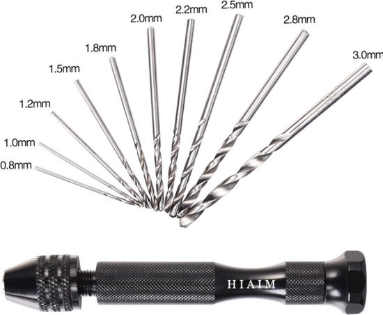 Handige handboor met 10 precisieboortjes (zwart, 0.8 - 3.0 mm) - Haal ...