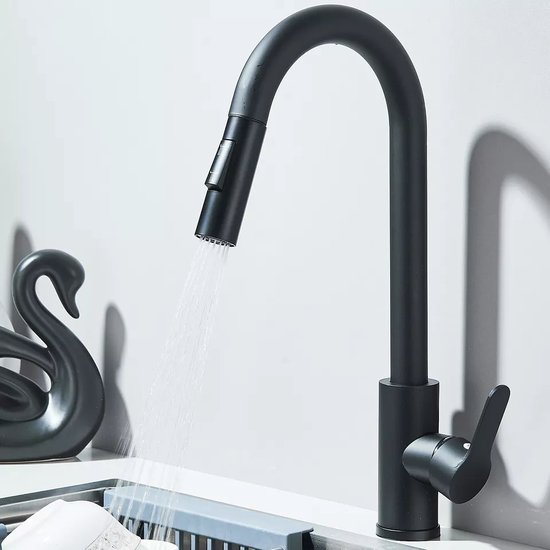 Zwarte keukenkraan uittrekbare uitloop keuken 360° wastafelkraan | bol