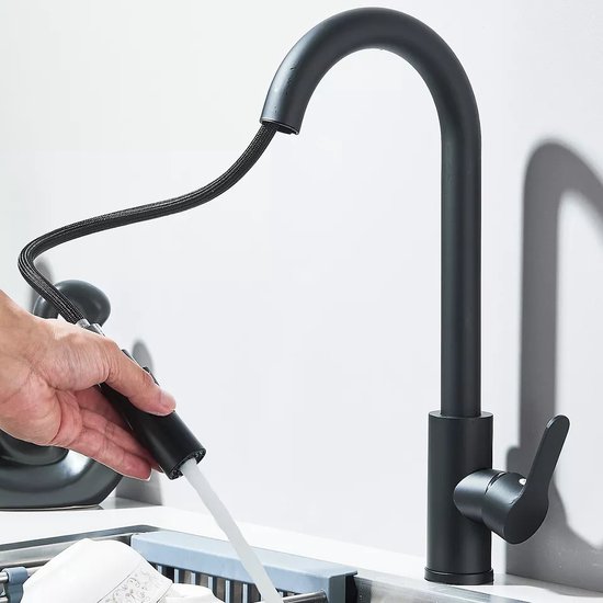 Zwarte keukenkraan uittrekbare uitloop keuken 360° wastafelkraan | bol