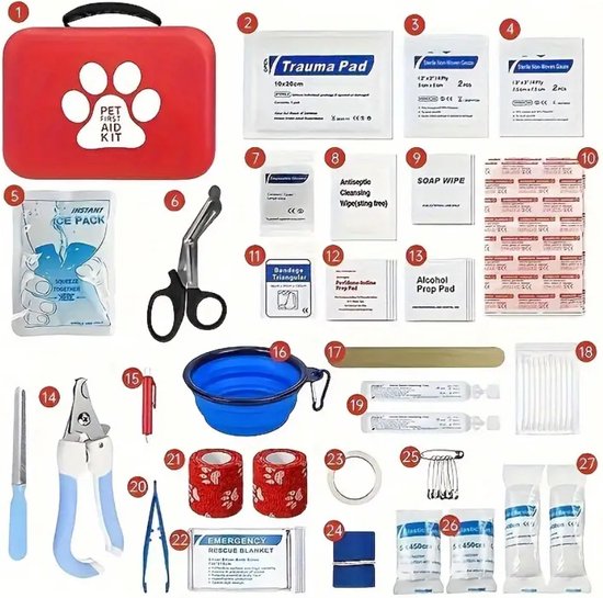 FA-VE Dieren EHBO Kit - 27 Delige EHBO Kit Voor Dieren - EHBO Tas ...