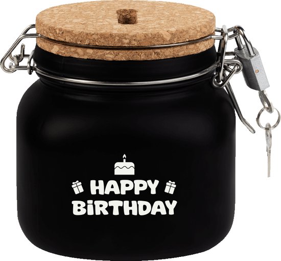 Creaties van Hier - Luxe Spaarpot met houten hartje - Happy Birthday - Glas | bol