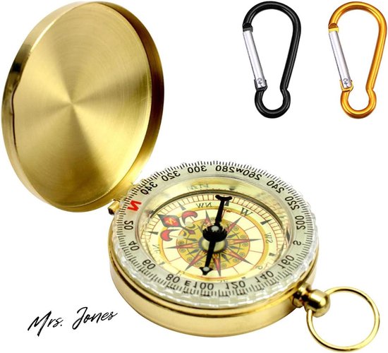Mrs. Jones Gouden Kompas Zakhorloge 2 Karabijnhaken Zwart Oranje Lichtgevend Kompas... | bol