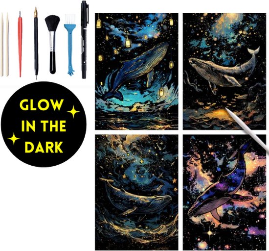Glow in the Dark Scratch Art 4x A4 Deluxe Set | Incl. 7 Tools ...