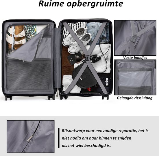 TAN.TOMI Reiskoffer met 4 wielen - Handbagage 65L Ruimbagage - TSA-slot ...