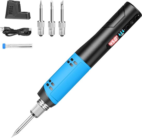 Draadloze Soldeerbout met 1500mAh Accu en Temperatuurdisplay Max 450°C ...