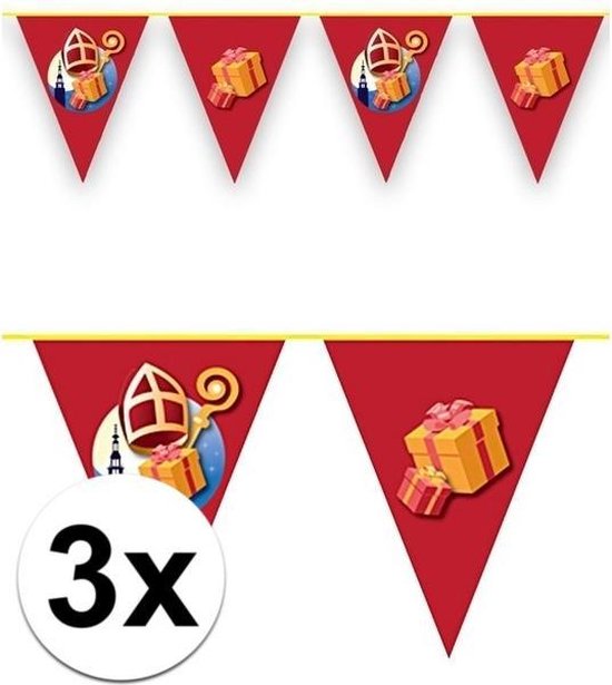 Vlaggenlijn - 3x - Sinterklaas print - 10 meter - Sint versiering ...