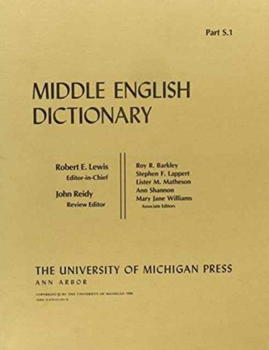Middle English Dictionary- Middle English Dictionary | 9780472011919 ...