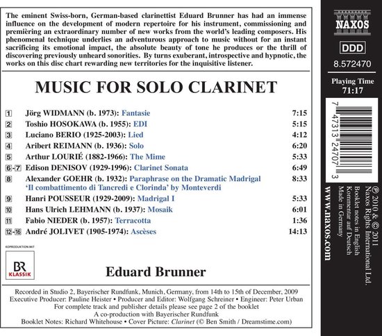 Eduard Brunner - Music For Solo Clarinet (CD), Eduard Brunner | Muziek ...