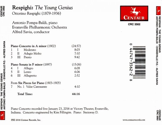 Respighi: The Young Genius, Antonio Pompa-Baldi | CD (album) | Muziek ...
