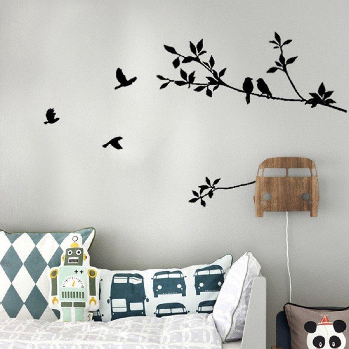 Muursticker met zwarte takken en vogels | bol