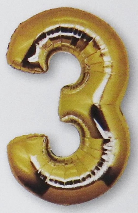 Folieballon cijfer 3, goud 92 cm | bol