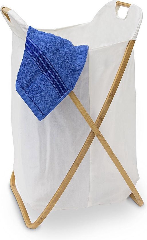 relaxdays Wasmand bamboe hout - Houten wasmand + waszak - 60 liter ...