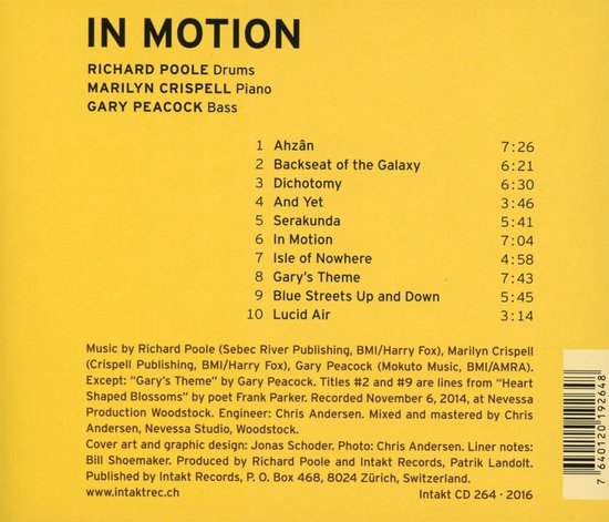 Richard Poole, Marilyn Crispell, Gary Peacock - In Motion (CD), Gary Peacock | Muziek | bol.com