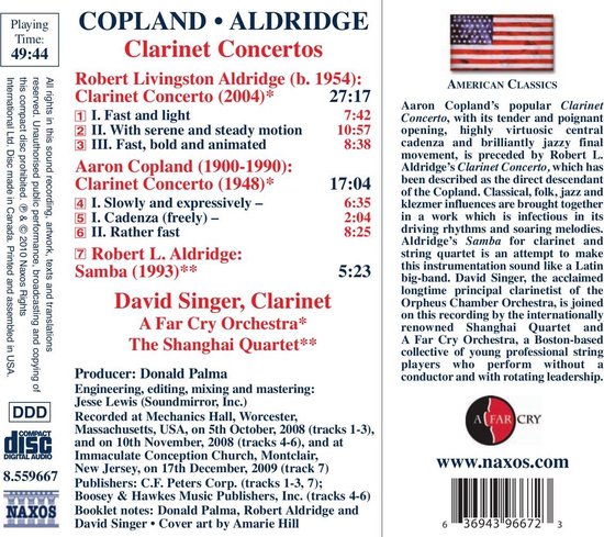 David Singer, A Far Cry Orchestra, Shanghai Quartet - Copland/Aldridge ...