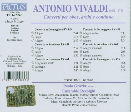 Oboe Concertos, A. Vivaldi | CD (album) | Muziek | bol.com