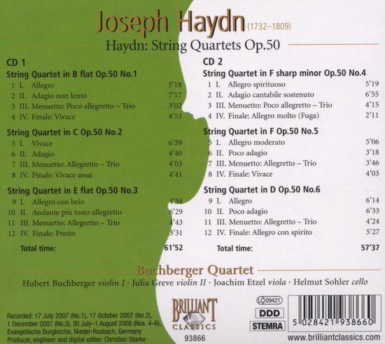 Haydn String Quartets Volume 9 Opus 50, Buchberger Quartet | CD (album) | Muziek | bol
