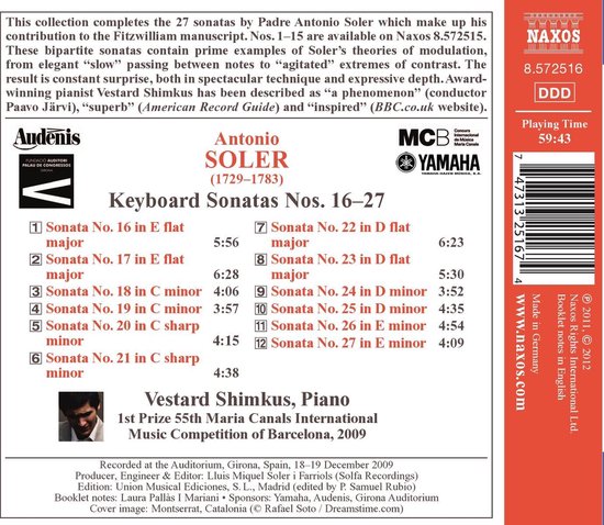 Vestard Shimkus - Soler; Keyboard Sonatas Nos. 16-27 (CD), Vestard Shimkus | Muziek | bol