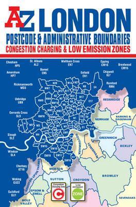 London Postcode & Administrative Boundaries Map, Geographers' A-Z Map ...