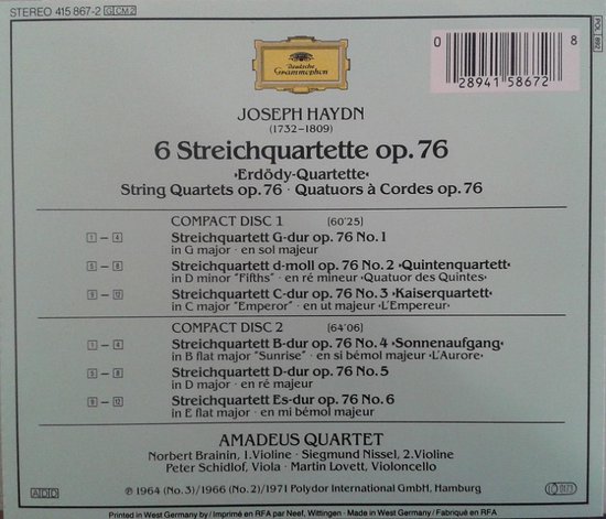 Haydn: 6 String Quartets Op 76 / Amadeus Quartet, Franz Joseph Haydn ...