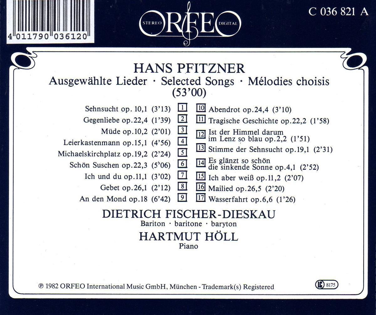 Dietrich Fischer-Dieskau & Hartmut Höll - Pfitzner: Ausgewählte Lieder ...