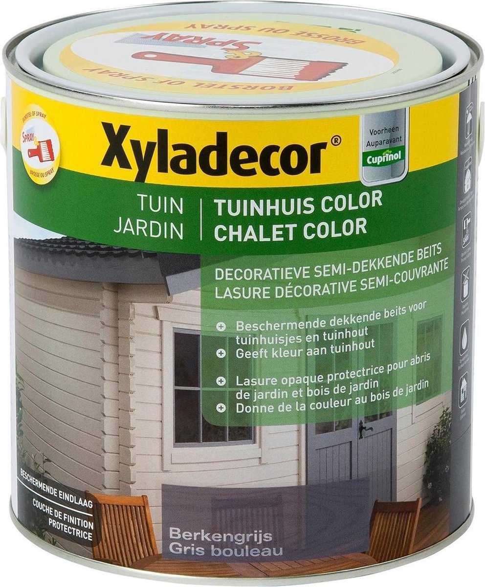 Xyladecor Tuinhuis Color - Houtbeits - Mat - Berkengrijs - 2.5L | bol