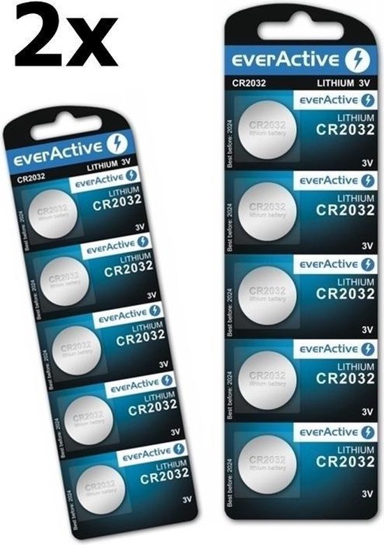 10 Stuks (2 Blisters a 5st) - everActive CR2032 225mAh 3V Lithium batterij | bol.com