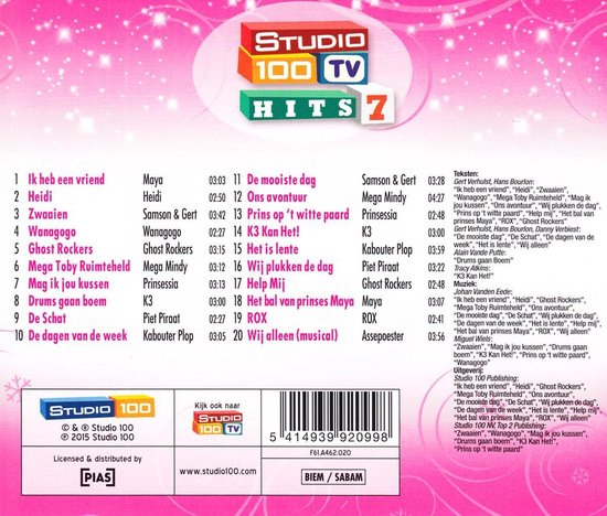 Studio 100 TV Hits Volume 7, Studio 100 | Muziek | bol