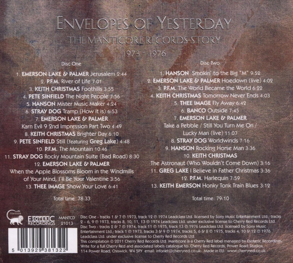 Envelopes of Yesterday: The Manticore Records Anthology 1973-1976 ...