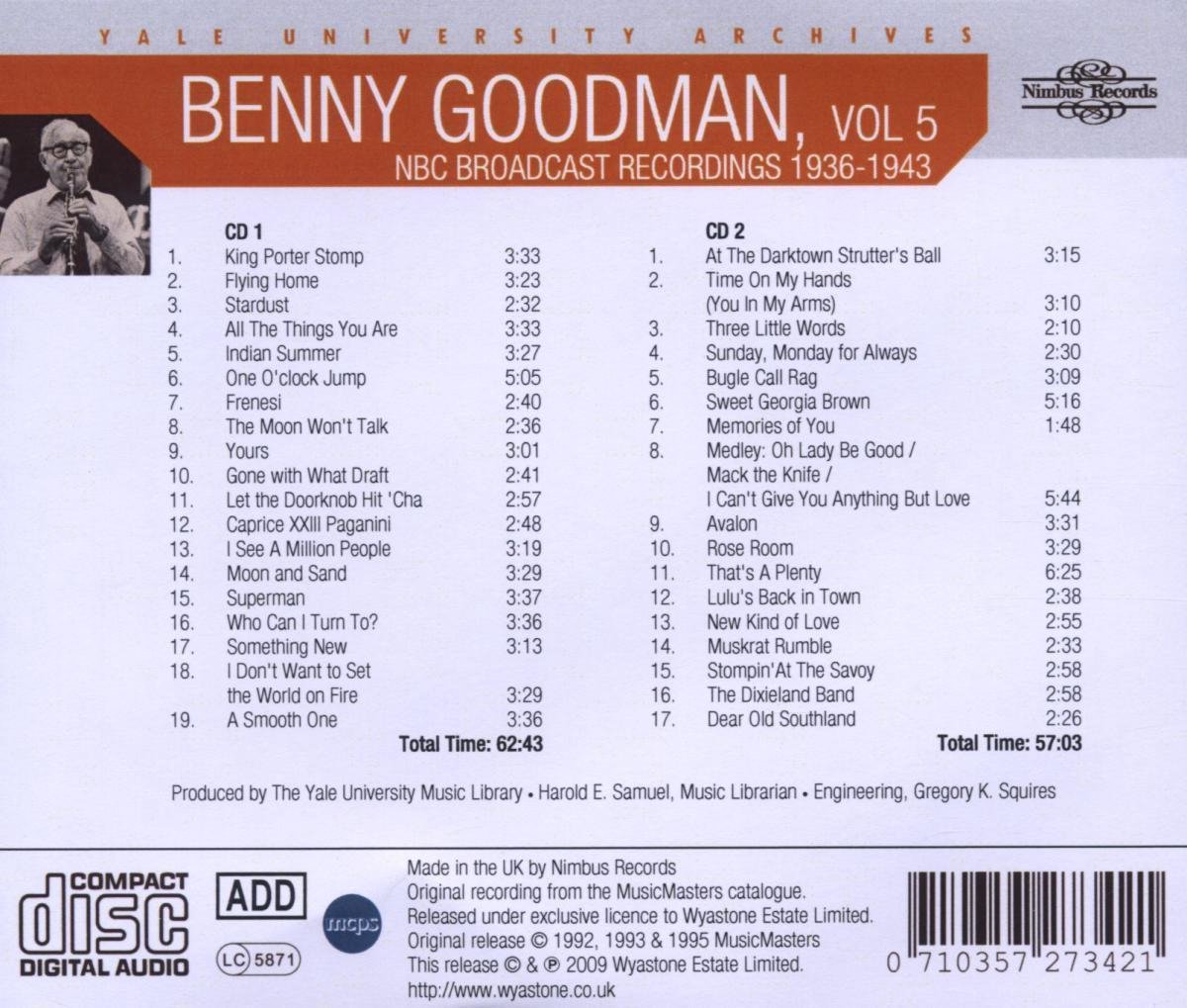 Goodman - Benny Goodman - The Yale University (2 CD), Goodman | Muziek ...