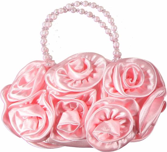 Handtasje met satijn Lichtroze rozen - 22x11cm | bol.com