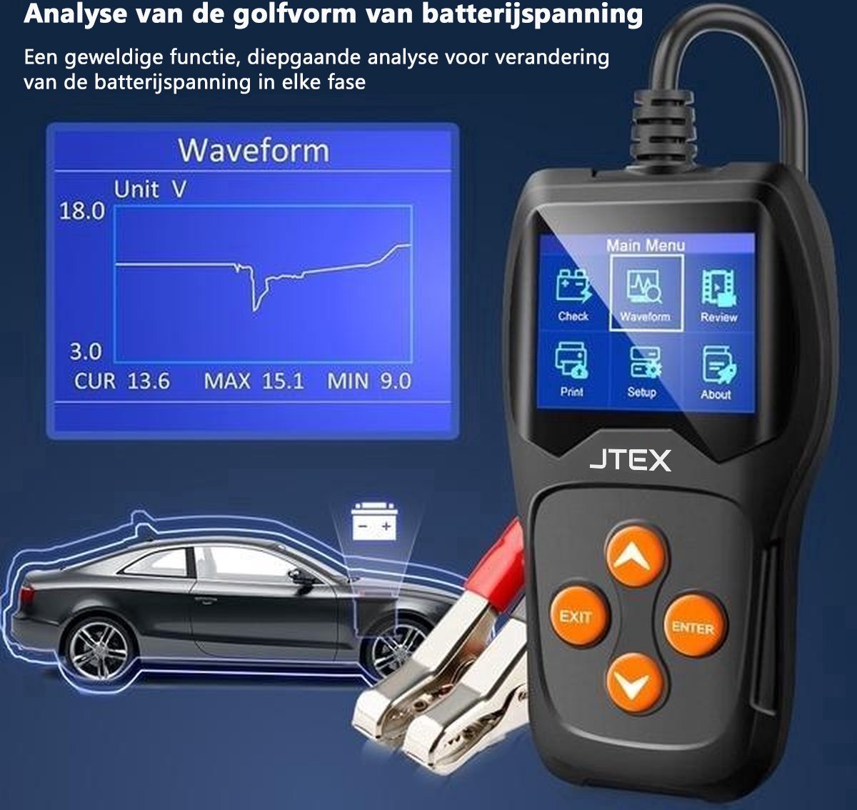 JTEX® Professionele Auto & Motor Batterijtester - Accu tester 12V ...